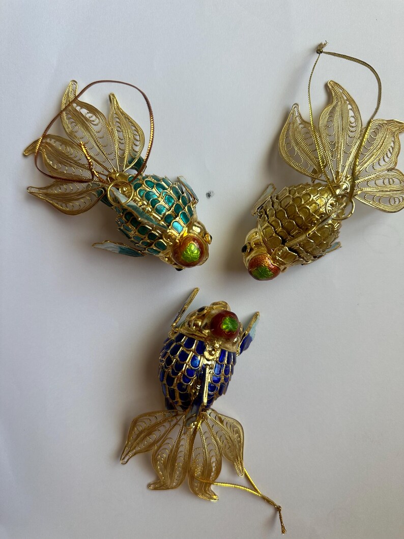 Baisheng Handmade Cloisonne Gold Color Filigree Tail Articulated Fish ...