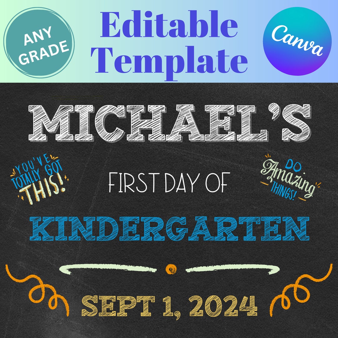 Editable First Day of School Sign Template for Canva Printable Back to ...