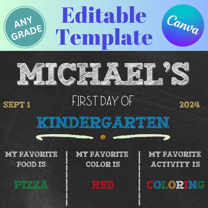 Editable First Day of School Sign Template for Canva Printable Back to ...