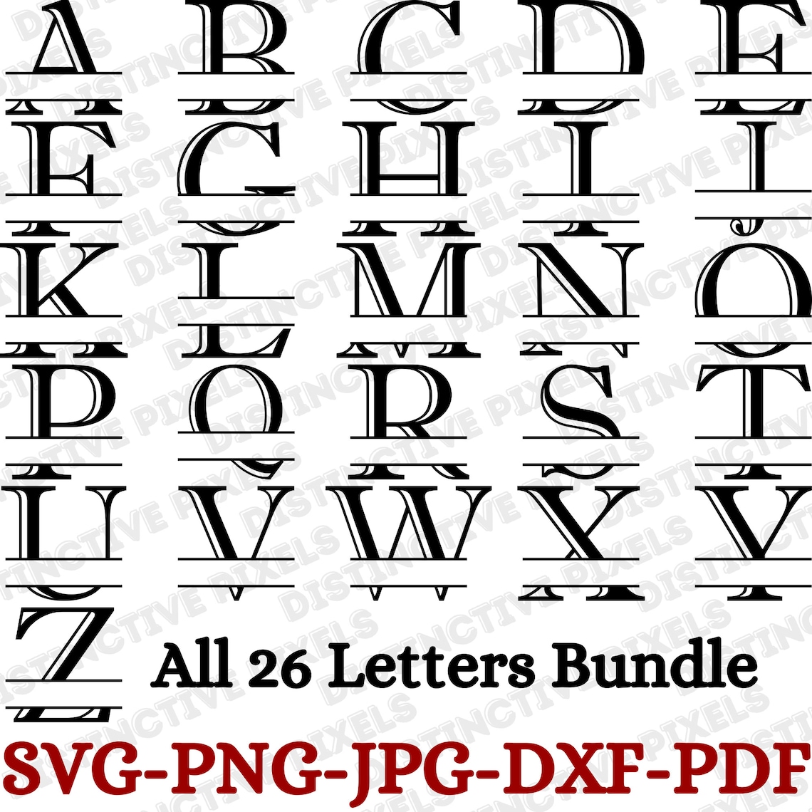 Split Monogram Letters, Full Alphabet, Instant Digital Download Bundle ...