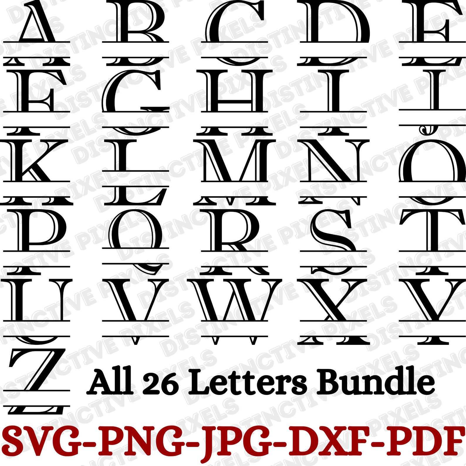 Split Monogram Letters, Full Alphabet, Instant Digital Download Bundle ...