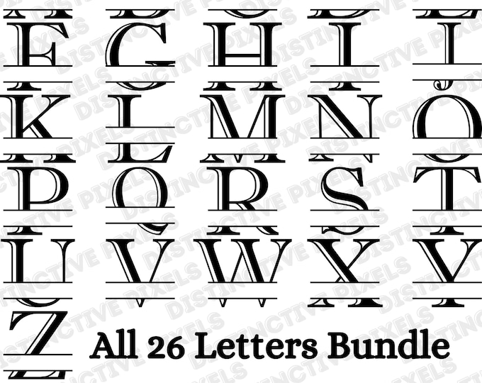 Split Monogram Letters, Full Alphabet, Instant Digital Download Bundle ...