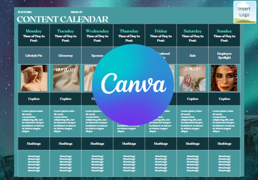 Editable Weekly Social Media Content Calendar - Etsy