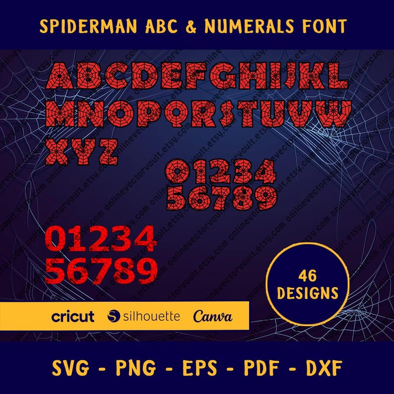 Spider-man ABC Font Doodle Alphabet and Numbers Spider-man Web Font ...