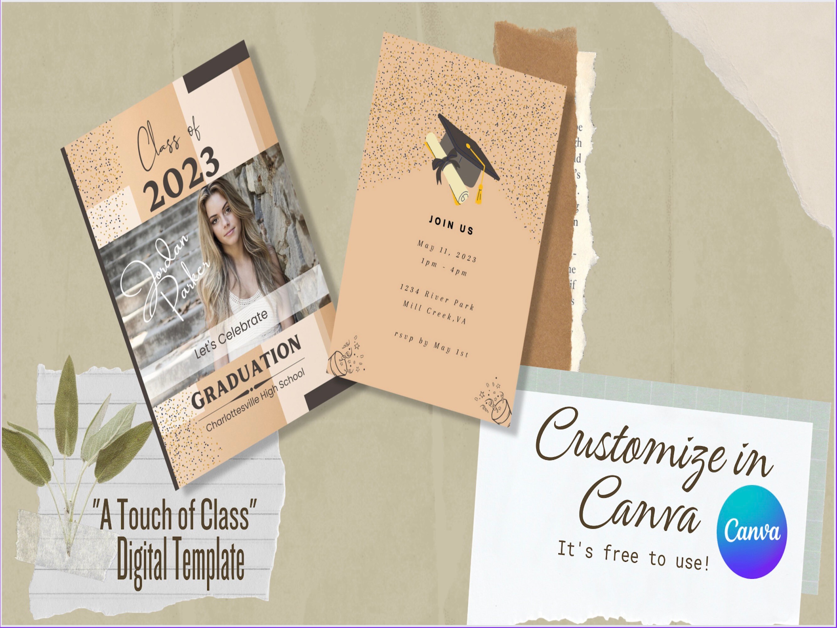 Graduation Announcement Card CANVA Template, Graduation Invitation ...