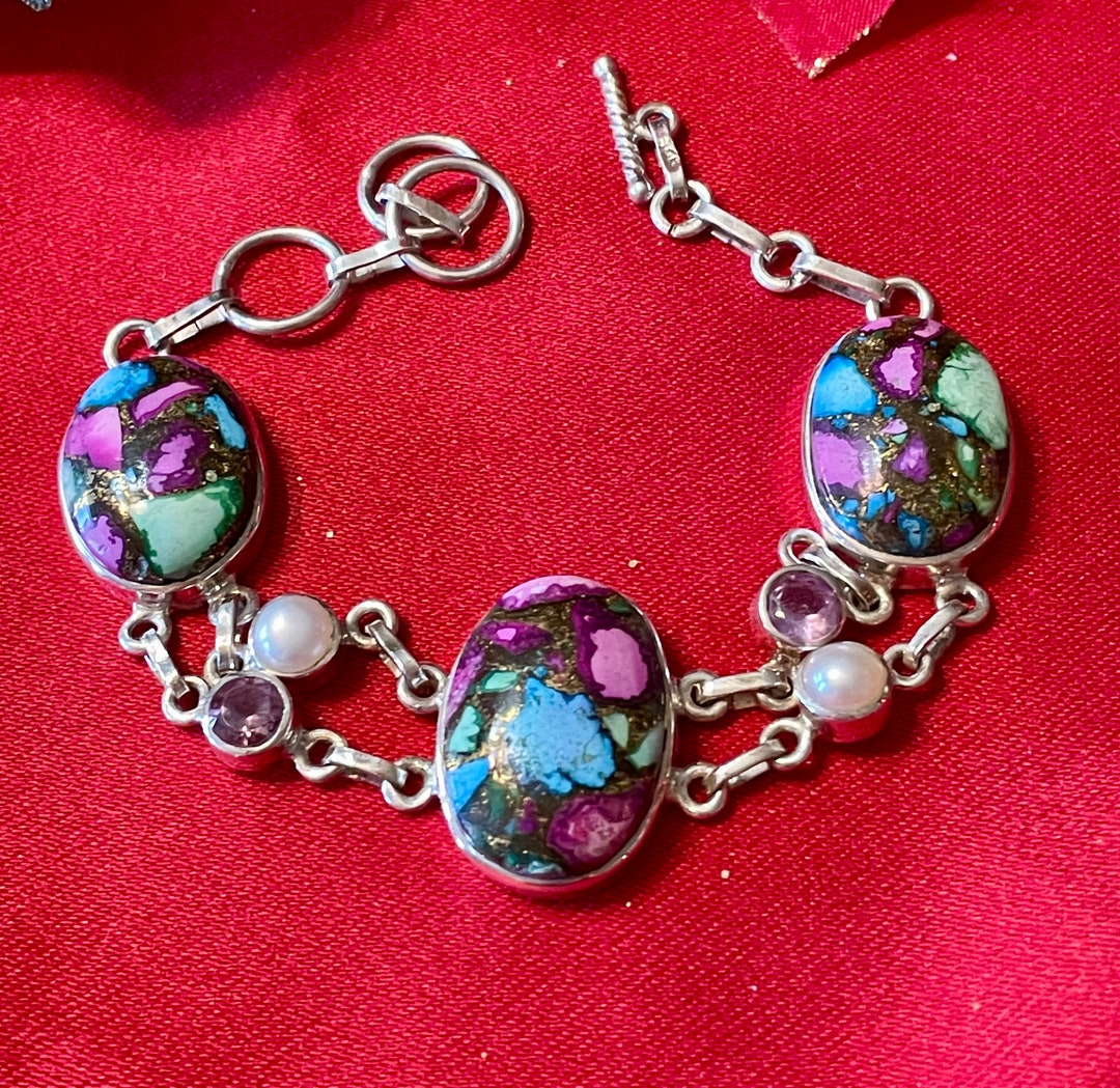 Beautiful Rainbow Mojave Turquoise Bracelet .925 Sterling Silver ...