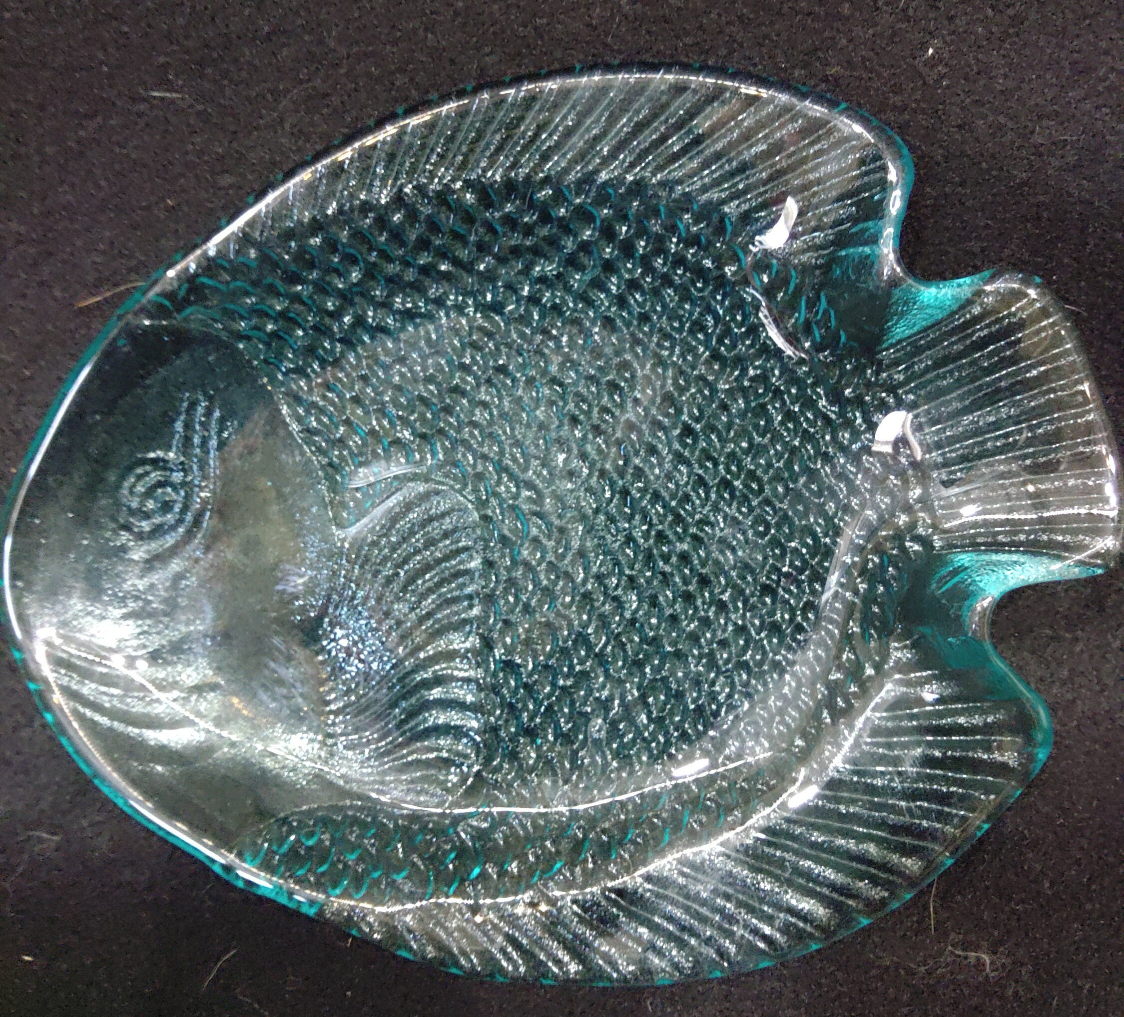 Pair of Aqua Blue Fish Plate Fish Glass Vintage Plate Serving Dish ...