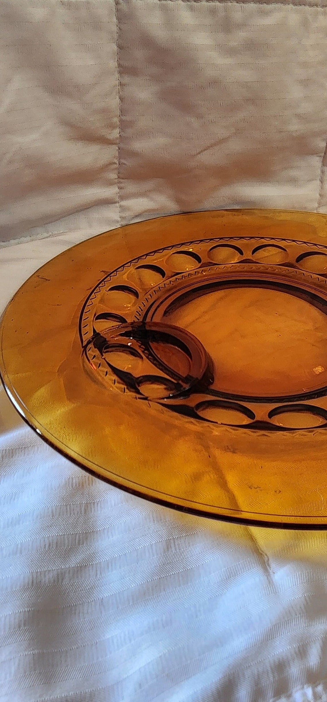 Vintage Indiana Glass Amber Kings Crown Thumbprint Snack Plates 10". We ...