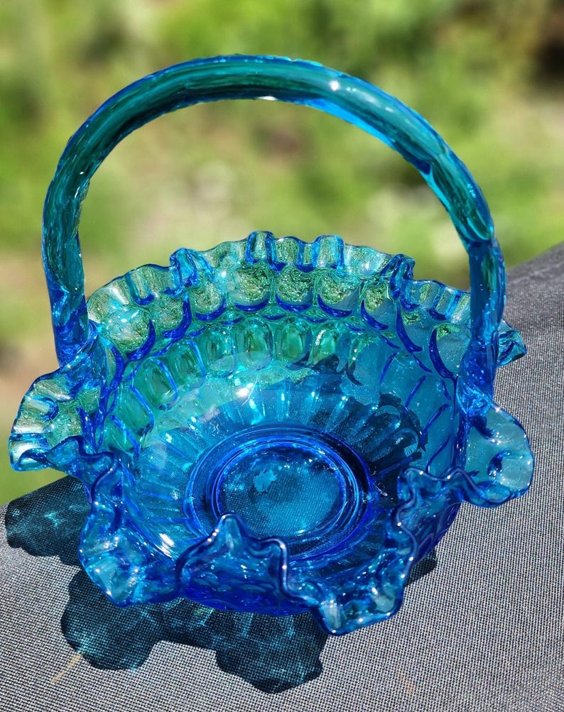 Vtg Fenton Cobalt Blue Thumbprint Pattern #4438 Glass Basket 1962-1968 ...