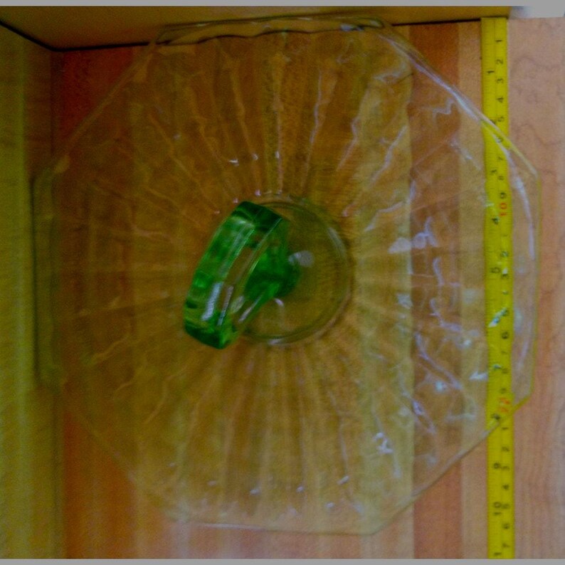 Plato sándwich para servir con asa central de vidrio de depresión verde ...
