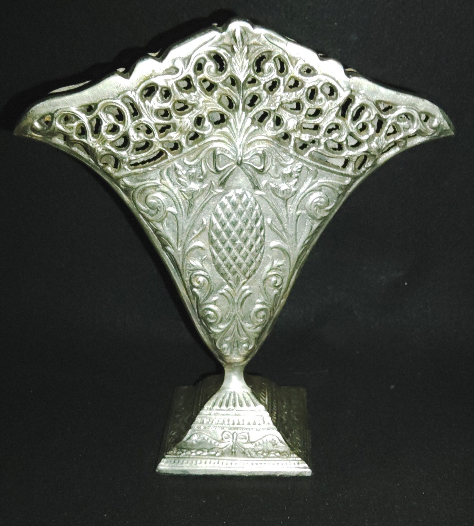 Vintage Art Nouveau Pewter Fluted Vase Pineapple Motif. Approximately ...