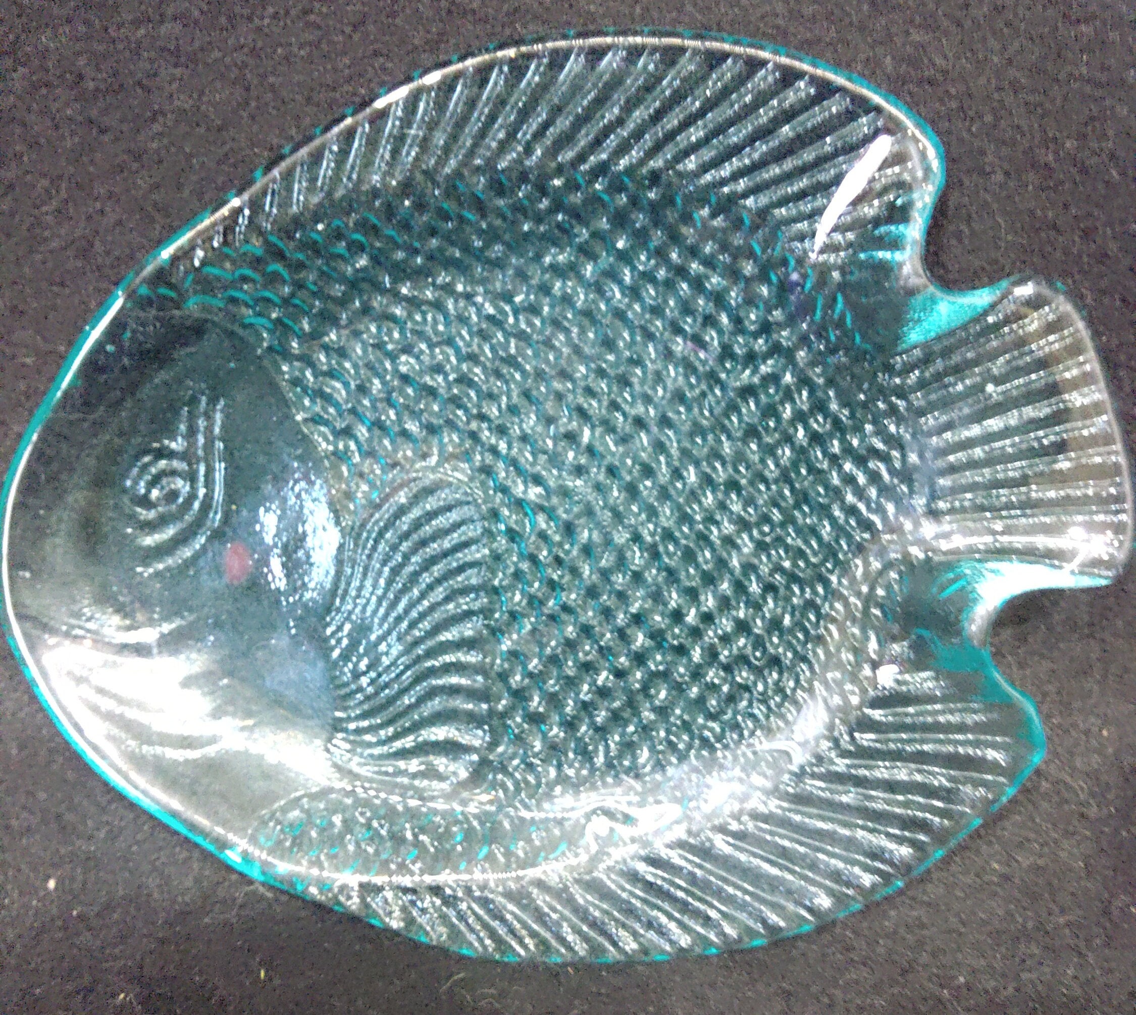 Pair of Aqua Blue Fish Plate Fish Glass Vintage Plate Serving Dish ...