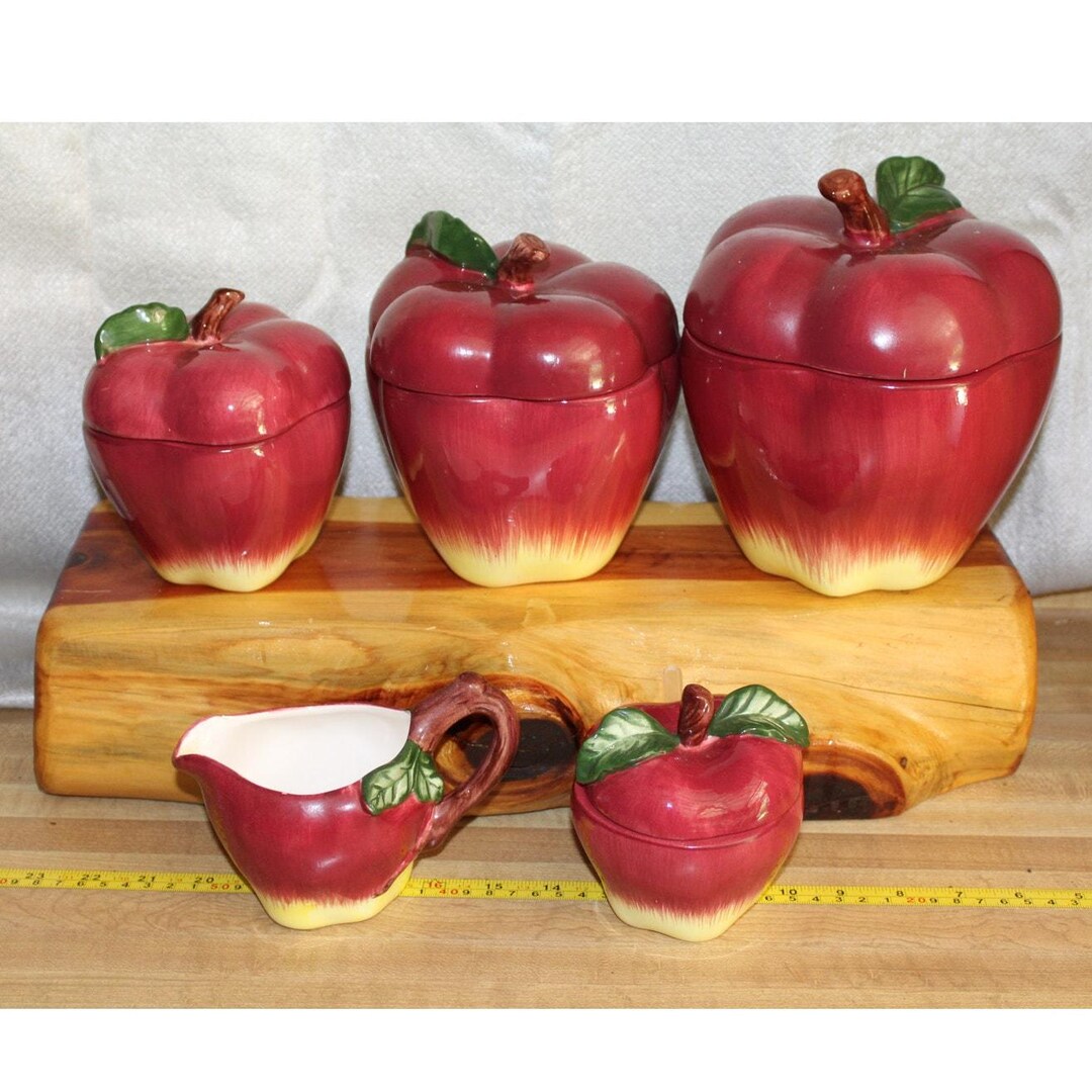 Vintage Apple Canister Set With Cream and Sugar: Whimsical Kitchen ...