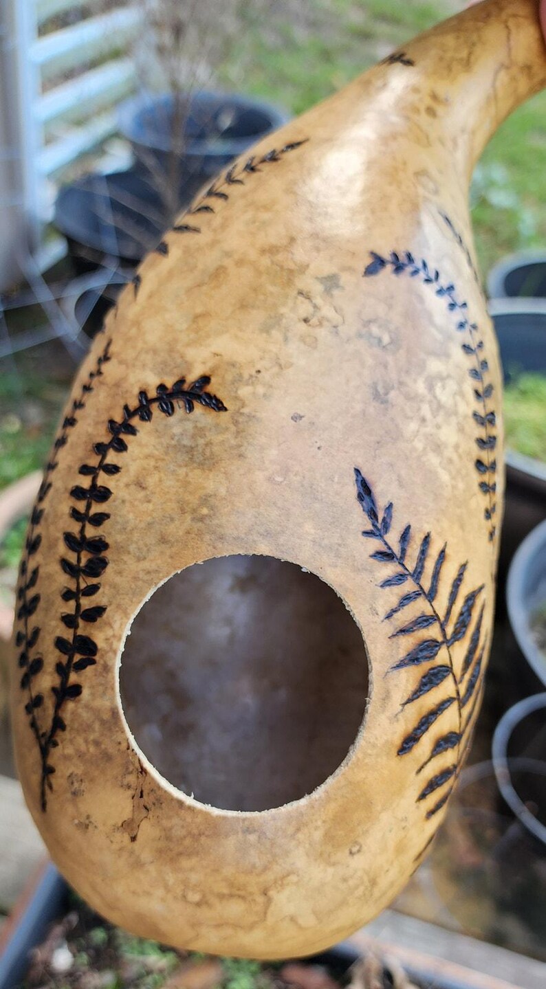 Gourd Bird Feeder Burned Design Hand Made - Etsy