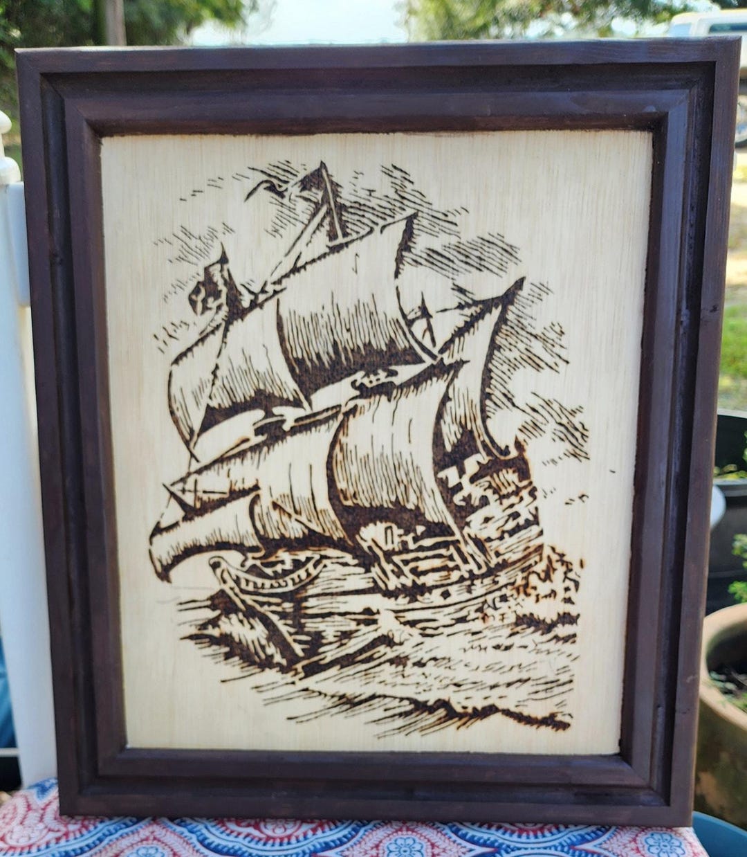Ship Pyrography Hand Drawn W Frame - Etsy