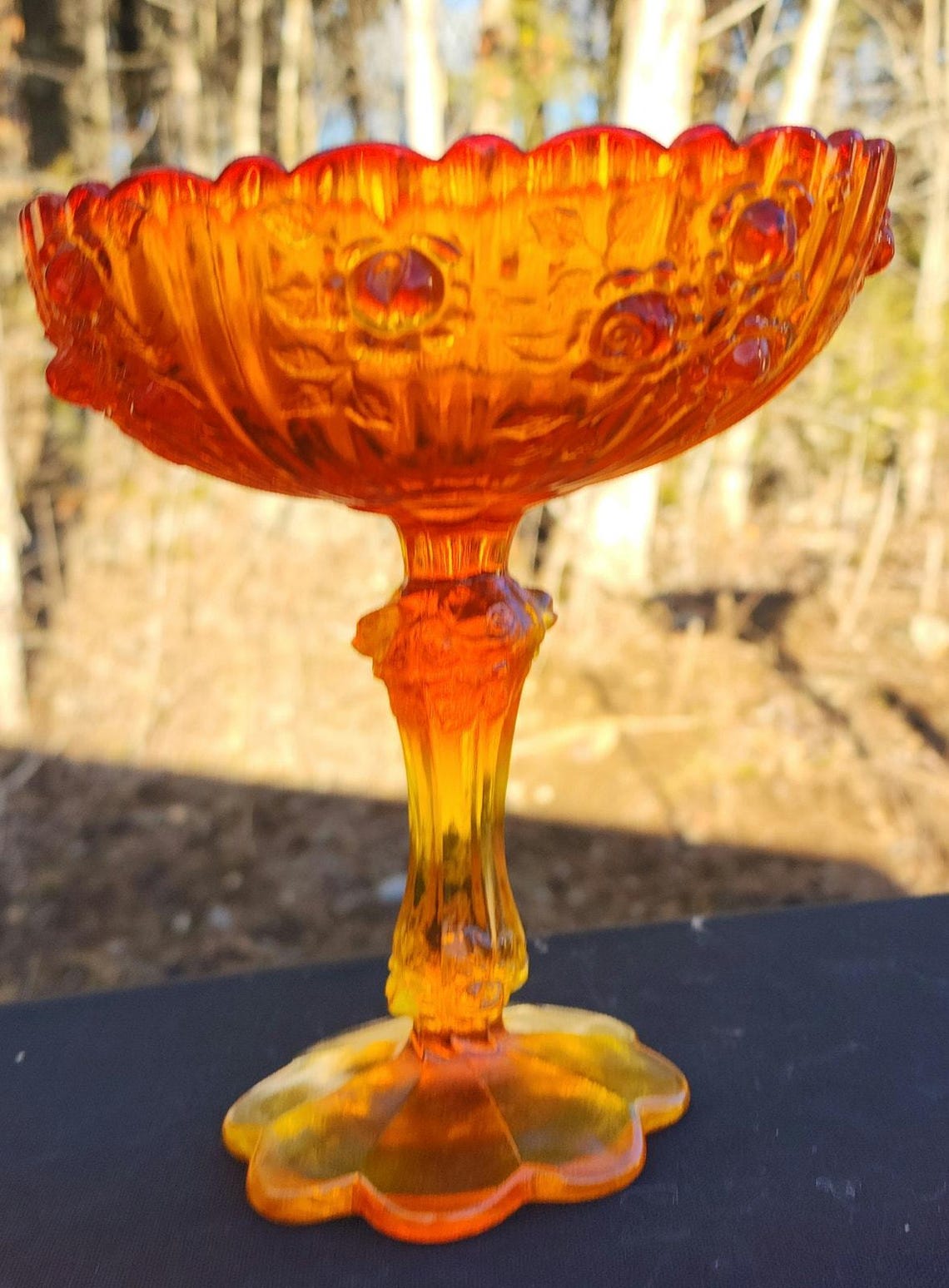 Vintage Fenton Art Glass Knobby Rose Amberina Candy Dish - Etsy