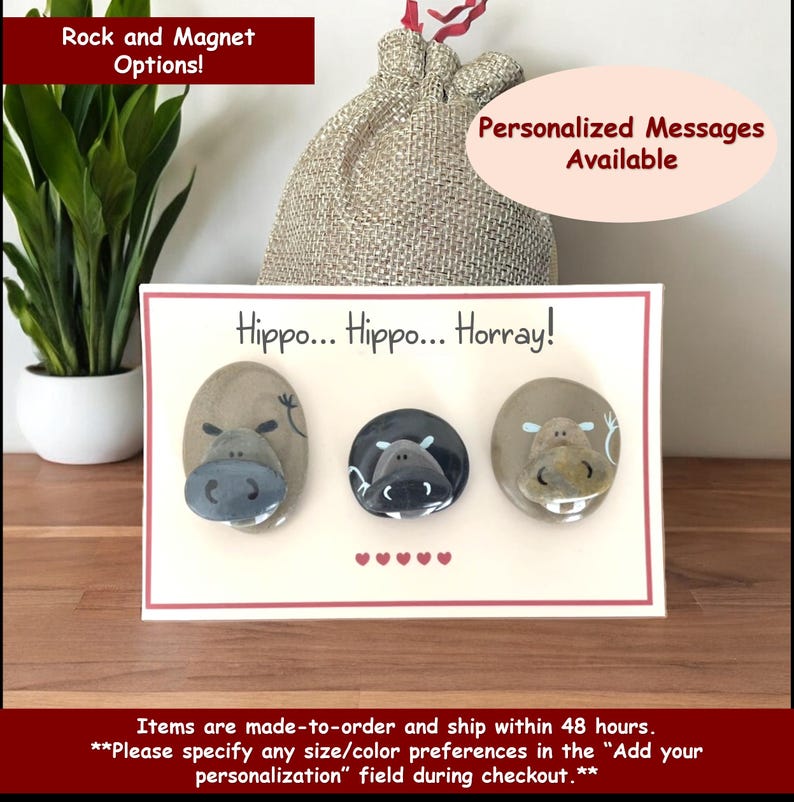 Hand-painted Hippo Rock Magnet: Hippo Lover Gift - Etsy