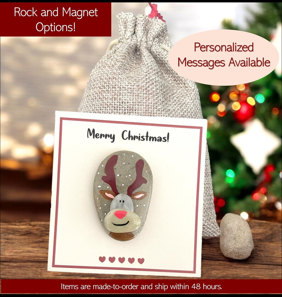 Hand-painted Reindeer Rock Magnet: Christmas Stocking Stuffer - Etsy