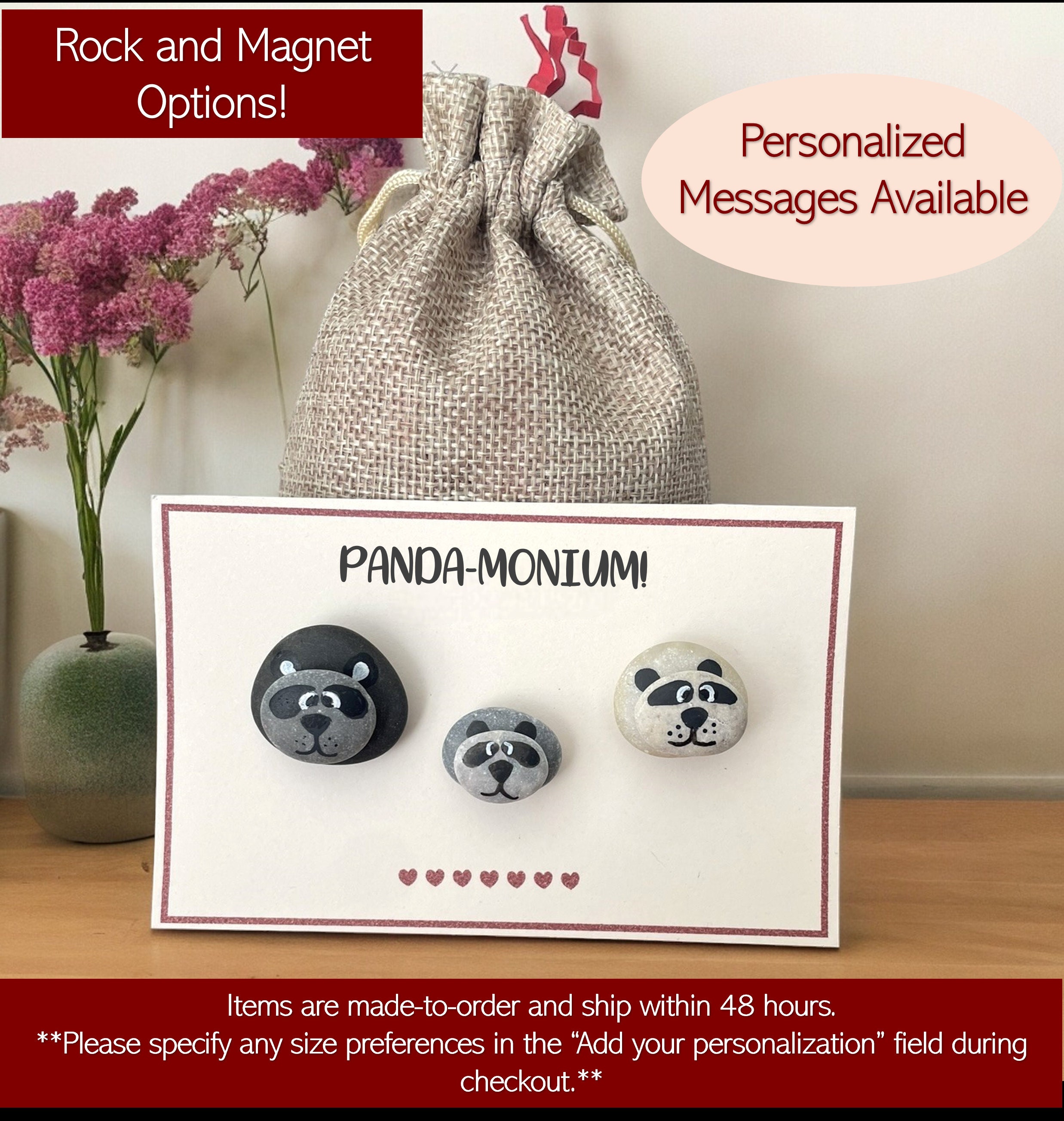 Panda Magnet, Rock Painting, Rock Animal Magnet, Wild Animal Magnet ...
