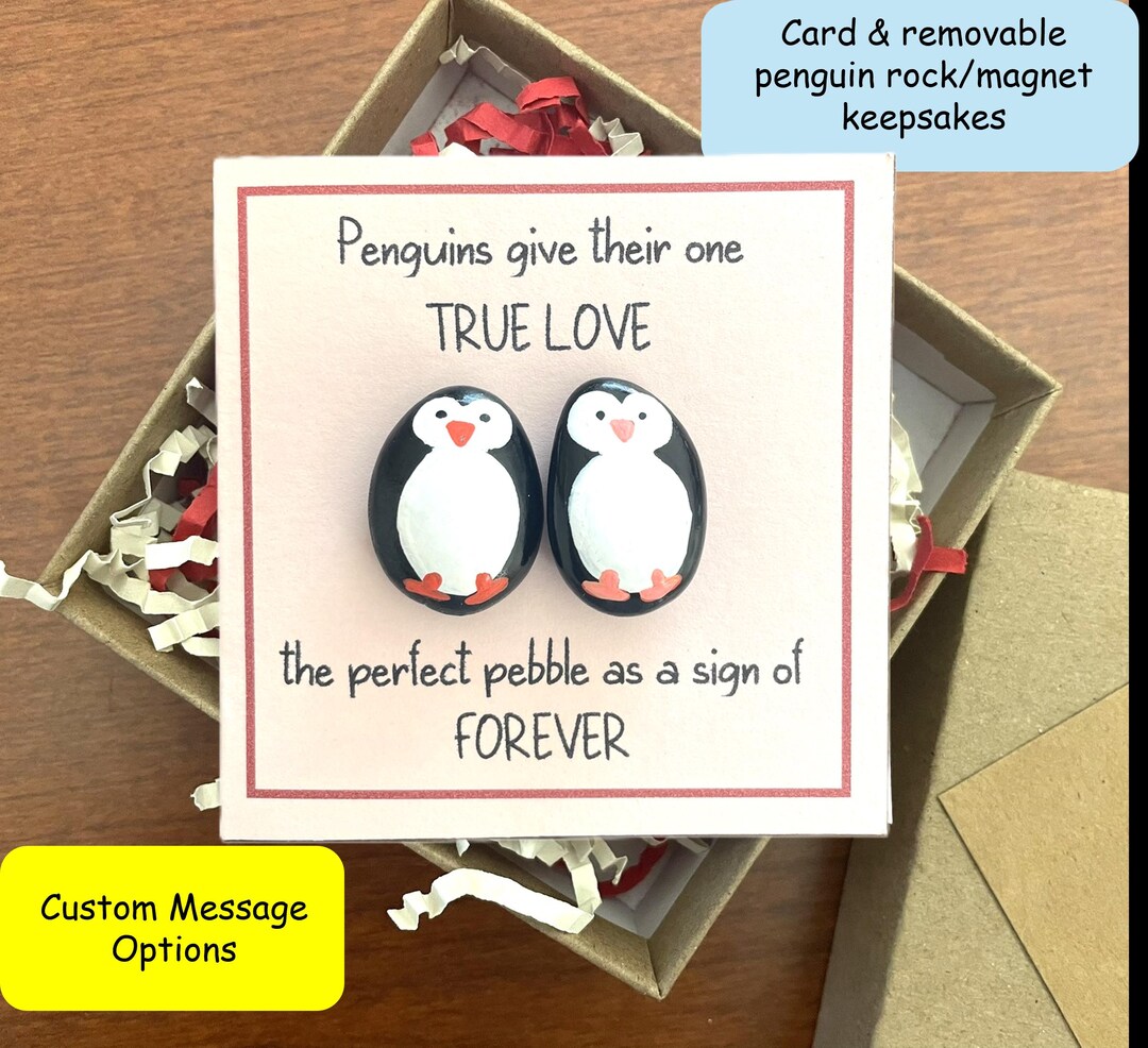 Personalized Penguin Pebble Magnet Keepsake, Anniversary Gift With Card ...