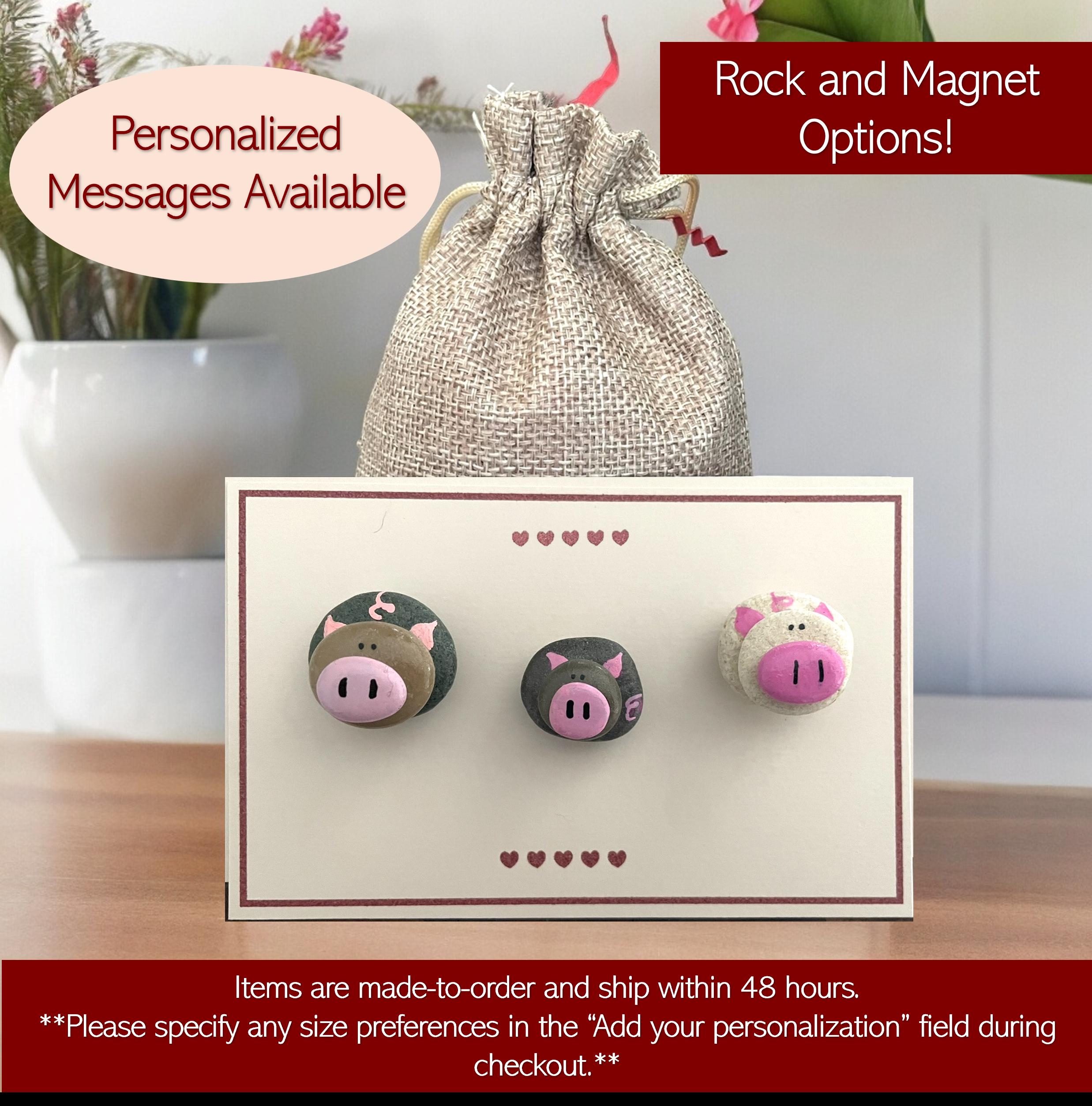 Pig Magnets, Hand Painted Rocks Animals, Piggy Gift, Farmcore Pig ...