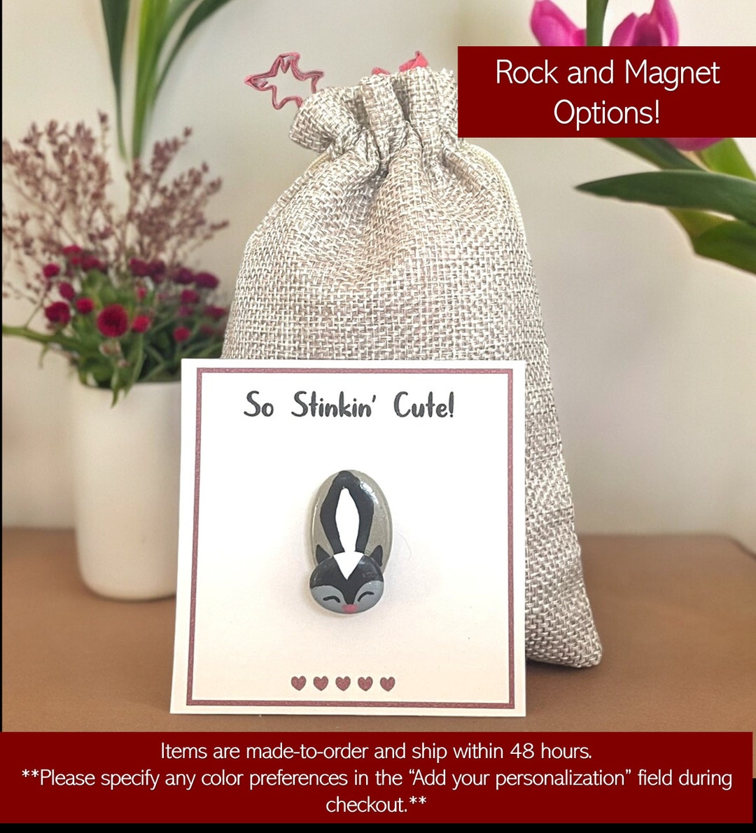 Hand-painted Skunk Rock Magnet: Cottagecore Animal Figurine - Etsy