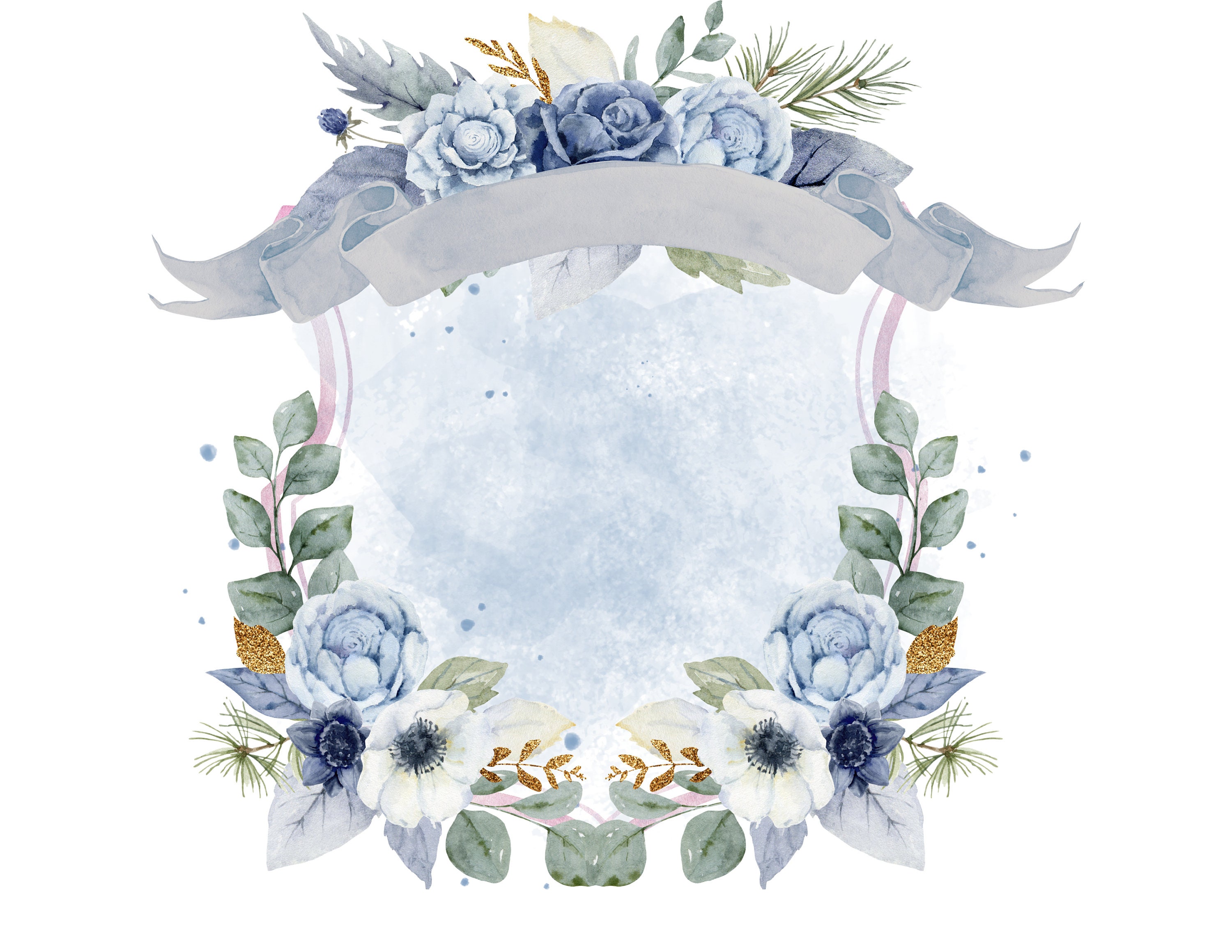 Watercolor Crest Clipart, Floral Wedding Crests, Regency Era Invitation ...
