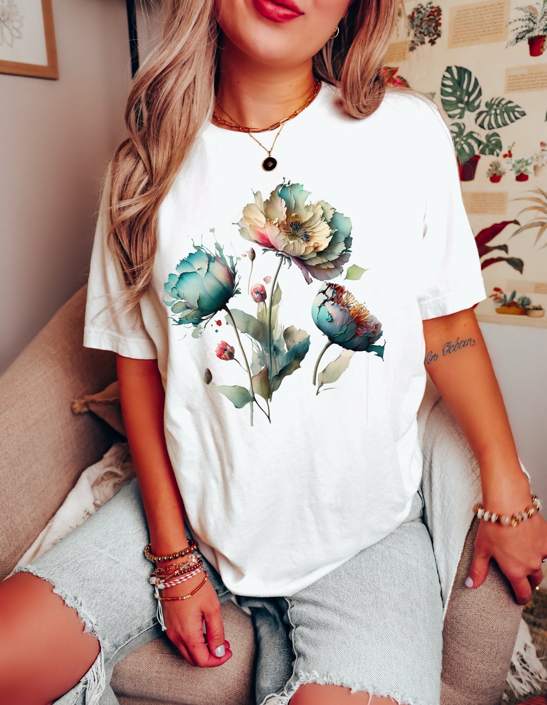 Watercolor Flower Tee, Summer Shirt, Flower Lover Shirt, Nature Lover ...