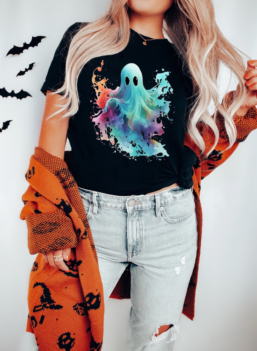 Halloween Ghost Shirt, Watercolor Ghost Tee, Halloween Party, Halloween ...