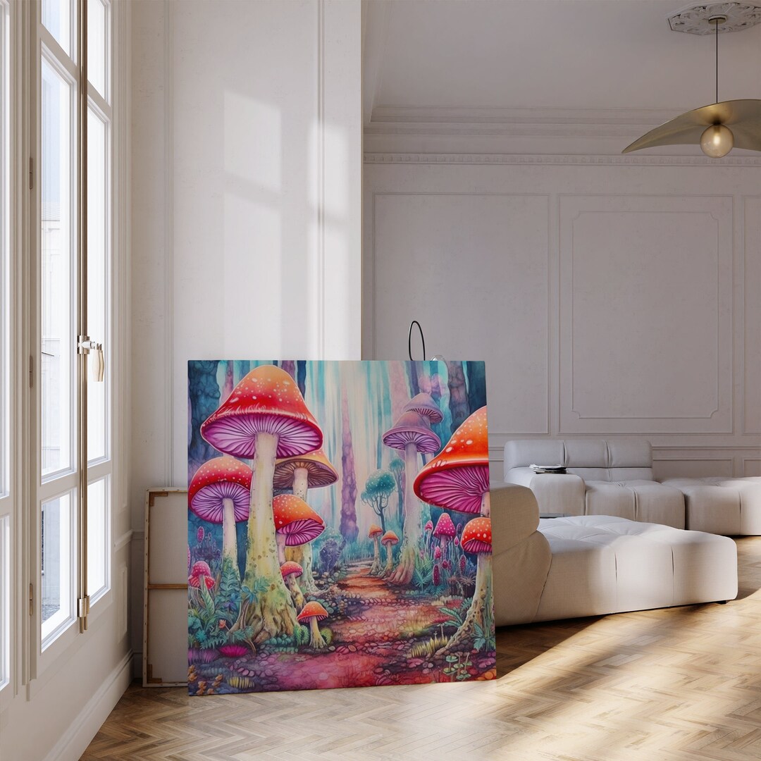 Watercolor Mushroom Canvas Art, Living Room Decor, Office Decor, Canvas ...