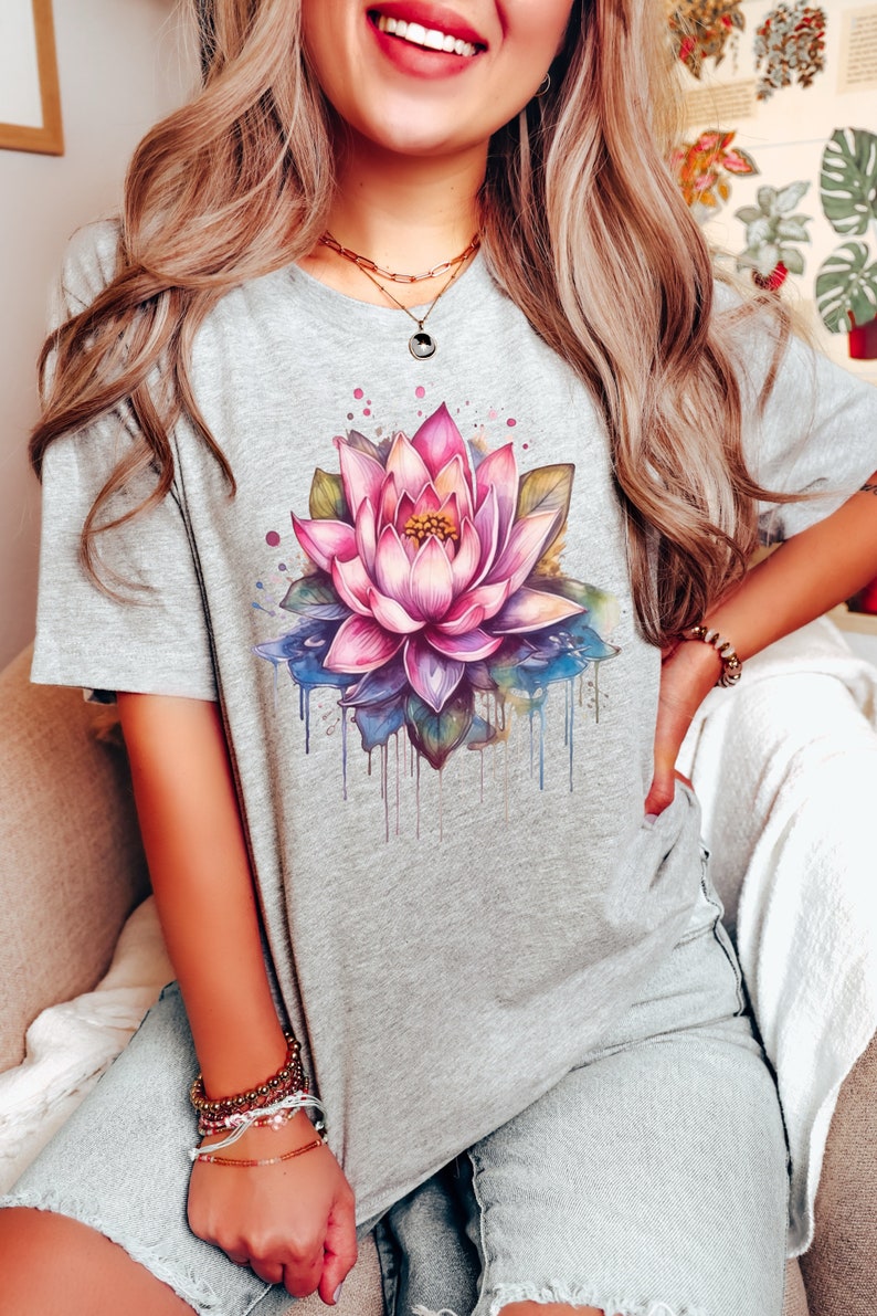 Watercolor Lotus Flower Shirt, Namaste Shirt, Yoga Shirt, Cute Spring ...