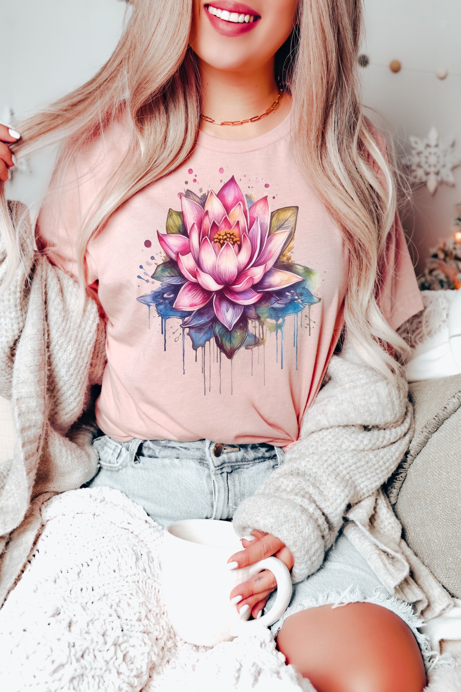 Watercolor Lotus Flower Shirt, Namaste Shirt, Yoga Shirt, Cute Spring ...