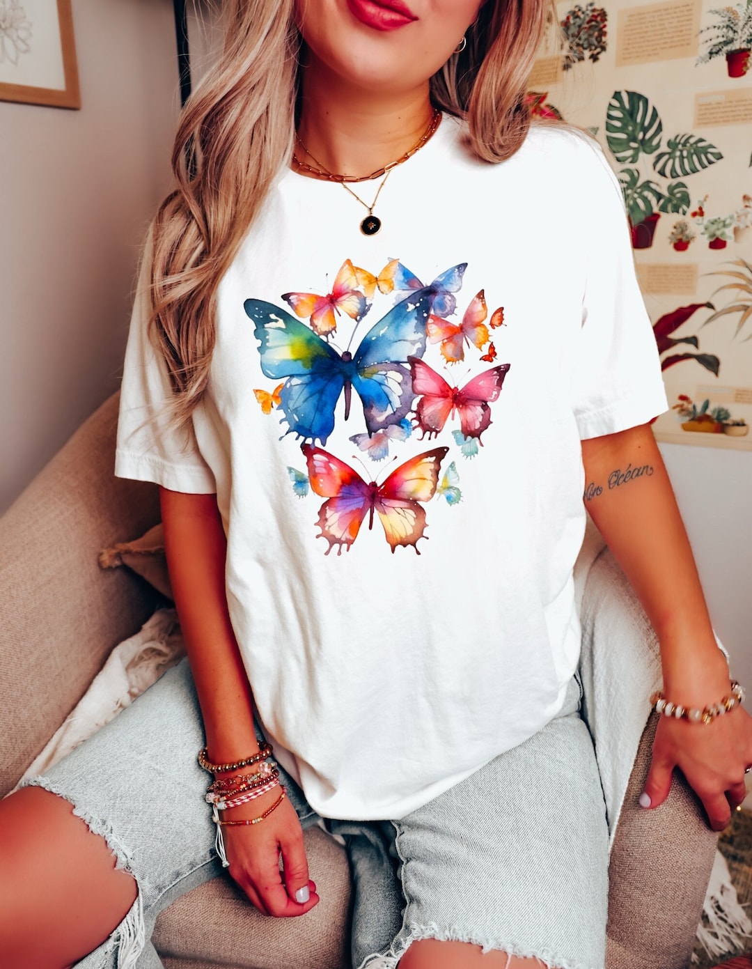 Watercolor Butterfly Top, Womens Butterfly Tee, Wildlife Tee, Cute ...