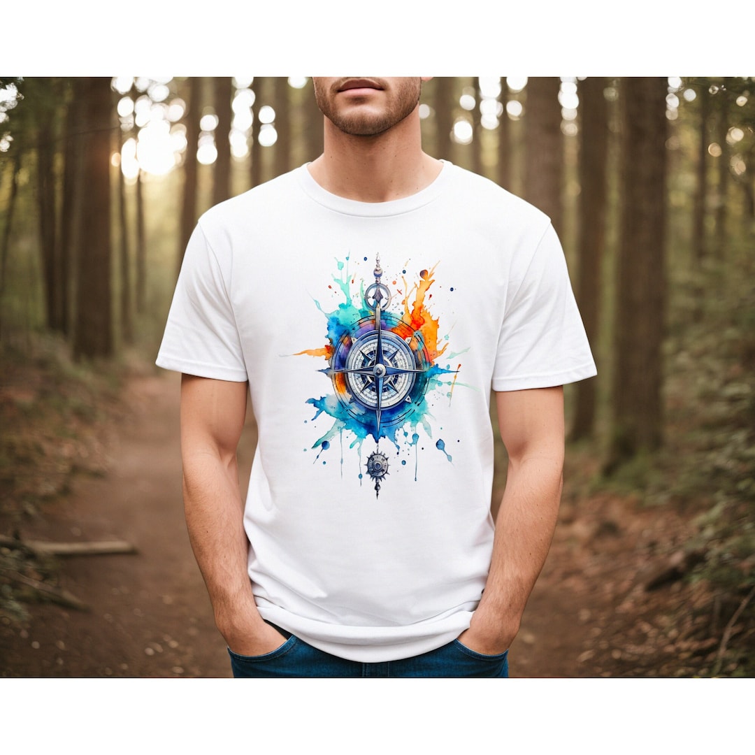 Compass Shirt, Hiking Tshirt, Compass, Adventurer Shirt, Watercolor ...