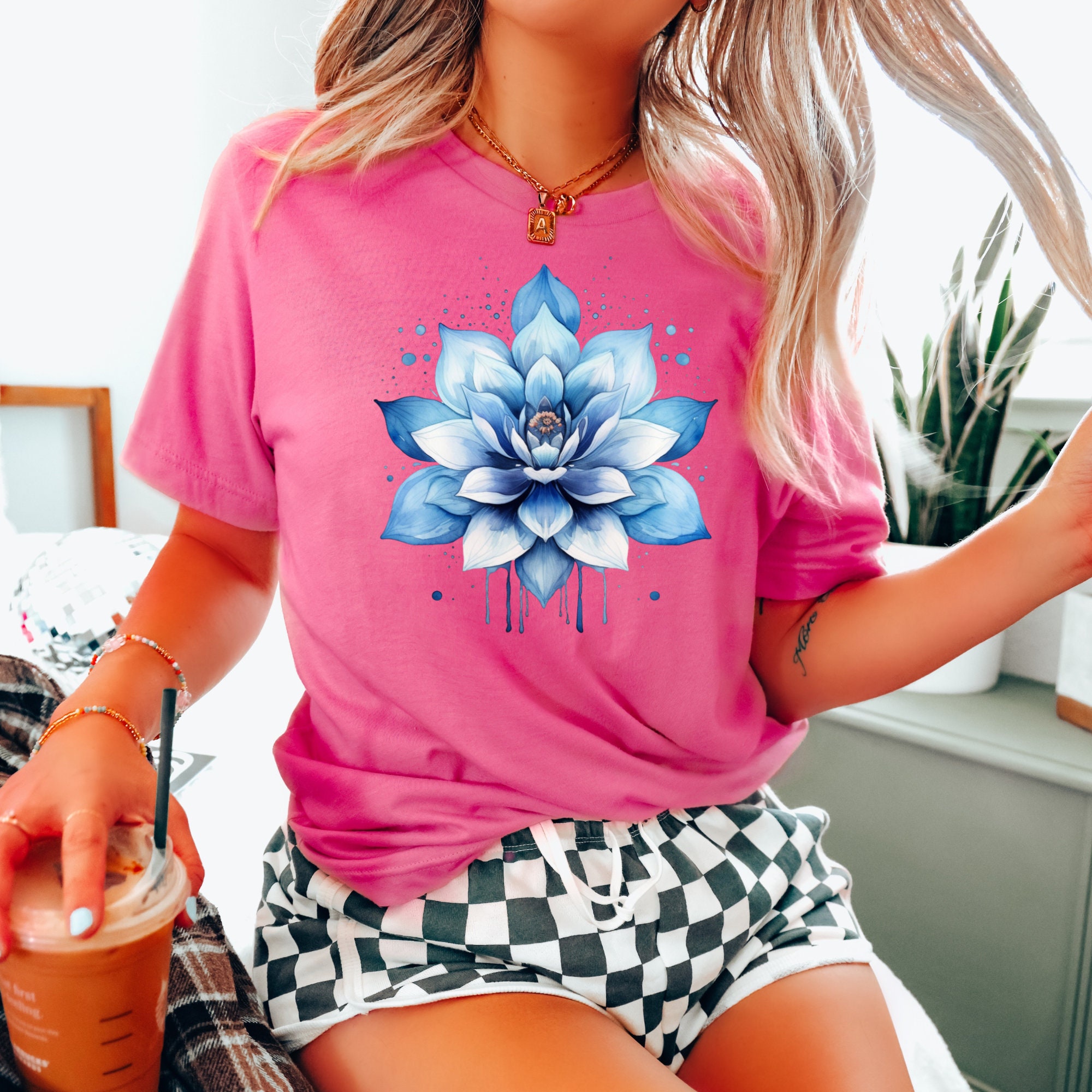 Blue Lotus Flower Shirt, Watercolor Flowers Shirt, Namaste Shirt ...