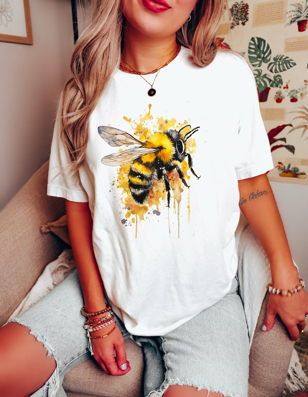 Watercolor Bumble Bee T-shirts for Women, Save the Bees Tshirt, Funny ...