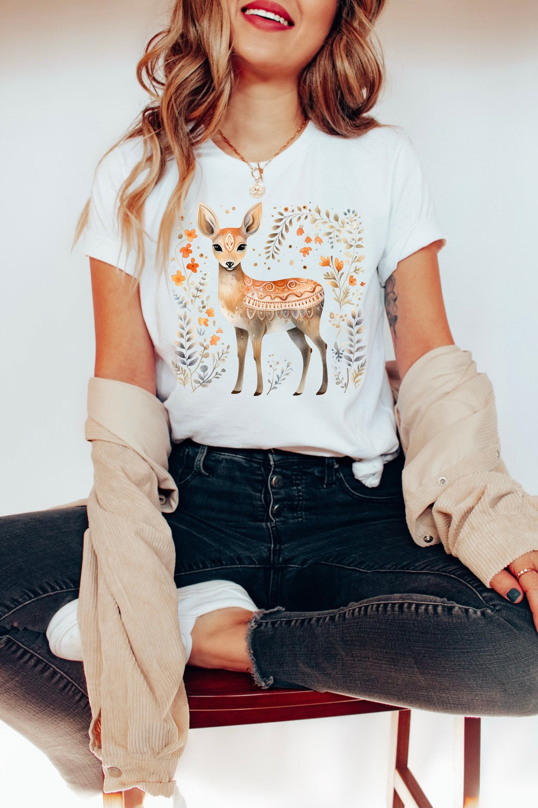 Watercolor Fawn Shirt | Scandinavian Folklore Art | Wildlife Nature T ...