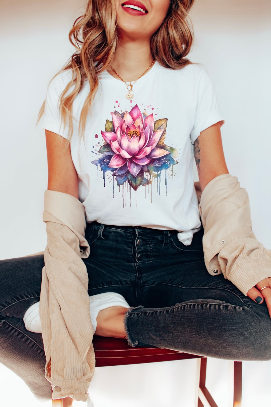 Watercolor Lotus Flower Shirt, Namaste Shirt, Yoga Shirt, Cute Spring ...