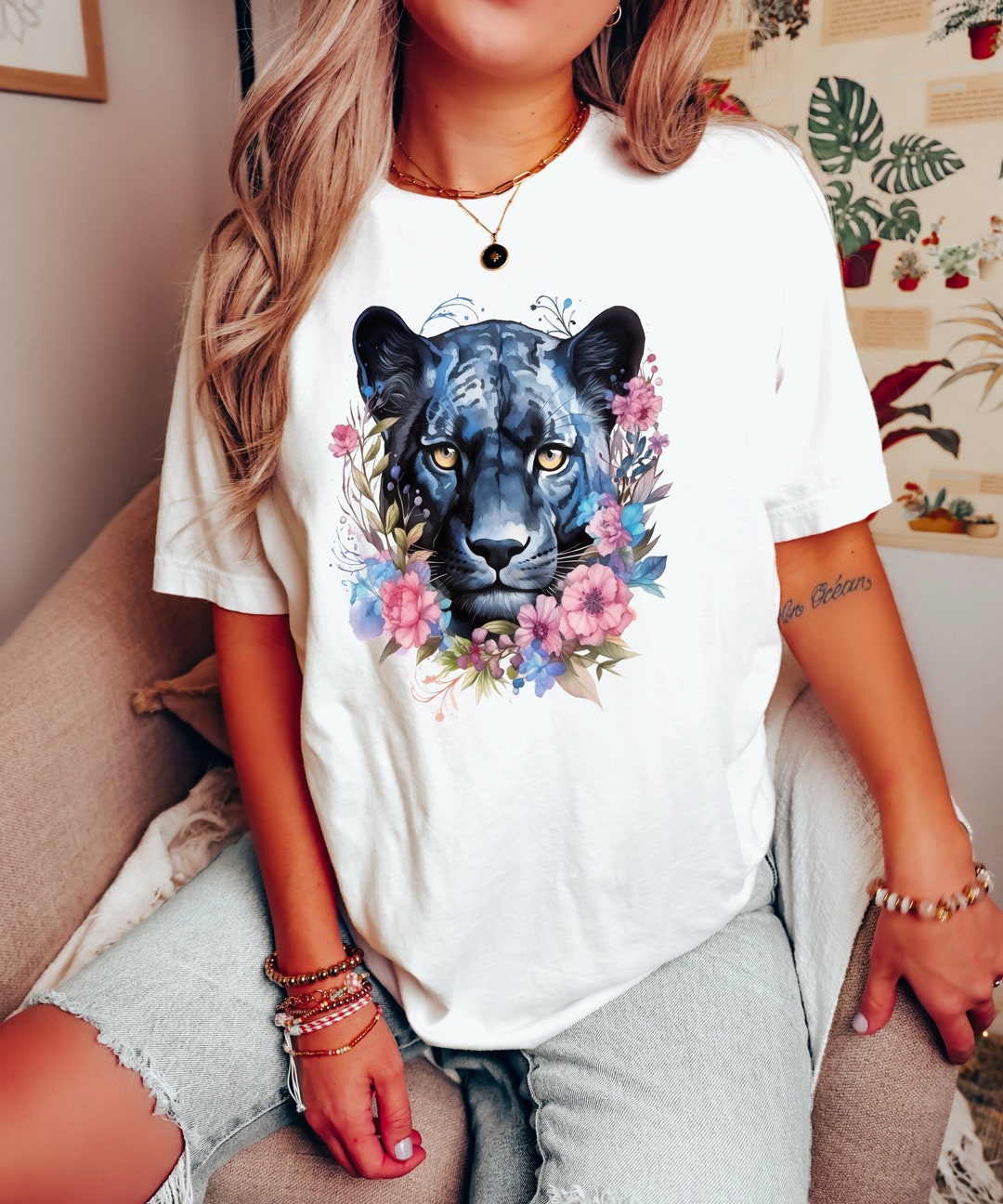 Floral Panther Shirt, Black Panther Shirt, Wild Animal Shirt, Trendy ...