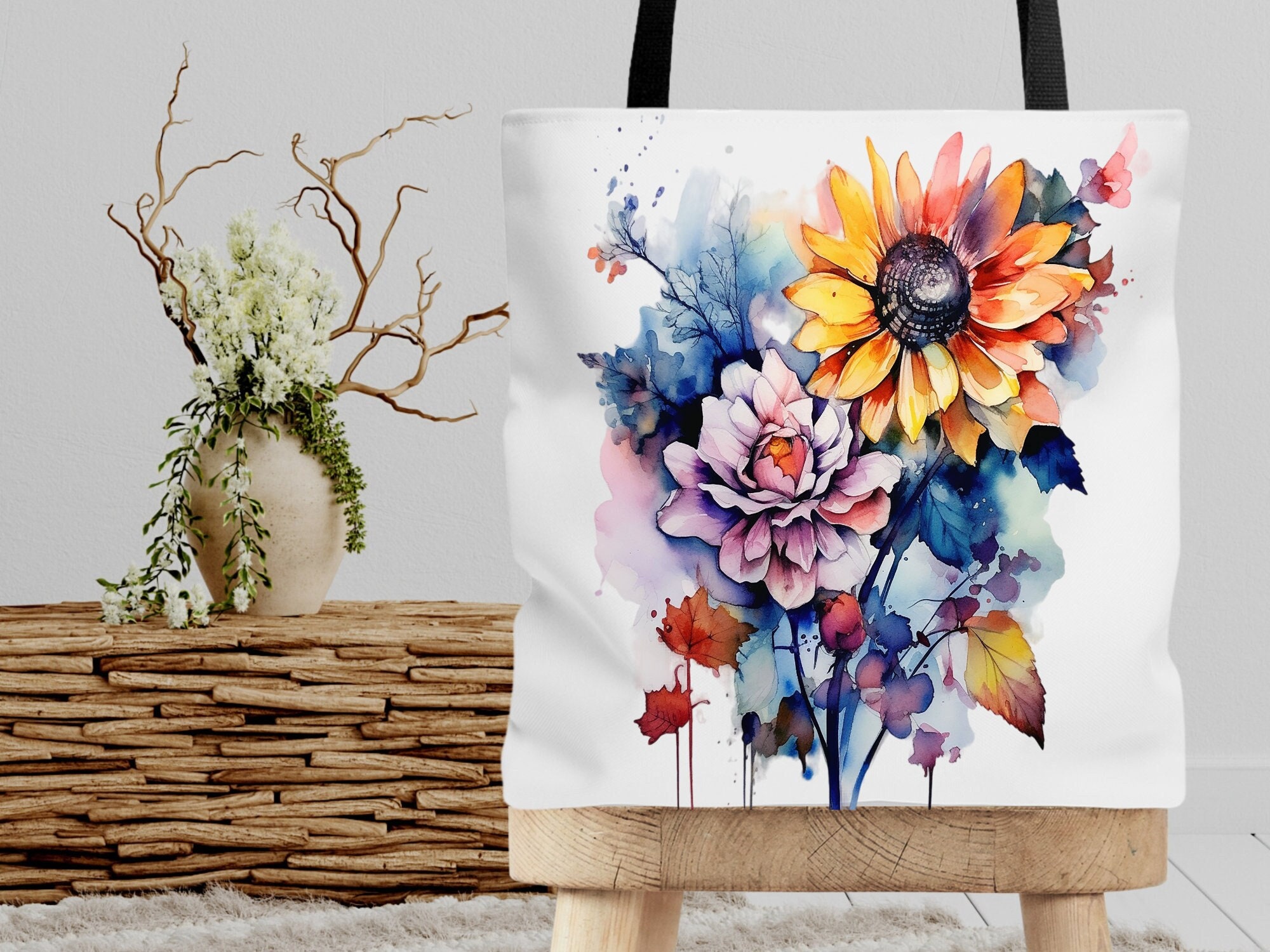 Wildflower Tote Bag, Flower Tote Bag, Watercolor Tote Bag, Cute Tote ...