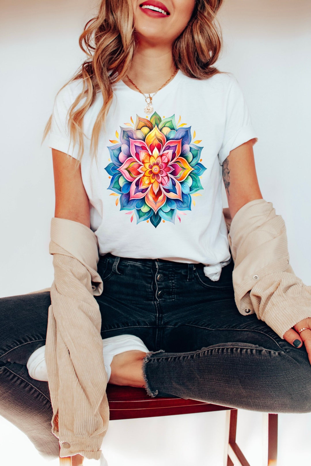 Watercolor Mandala Shirt, Flower Shirt, Floral Yoga Shirt, Spiritual ...