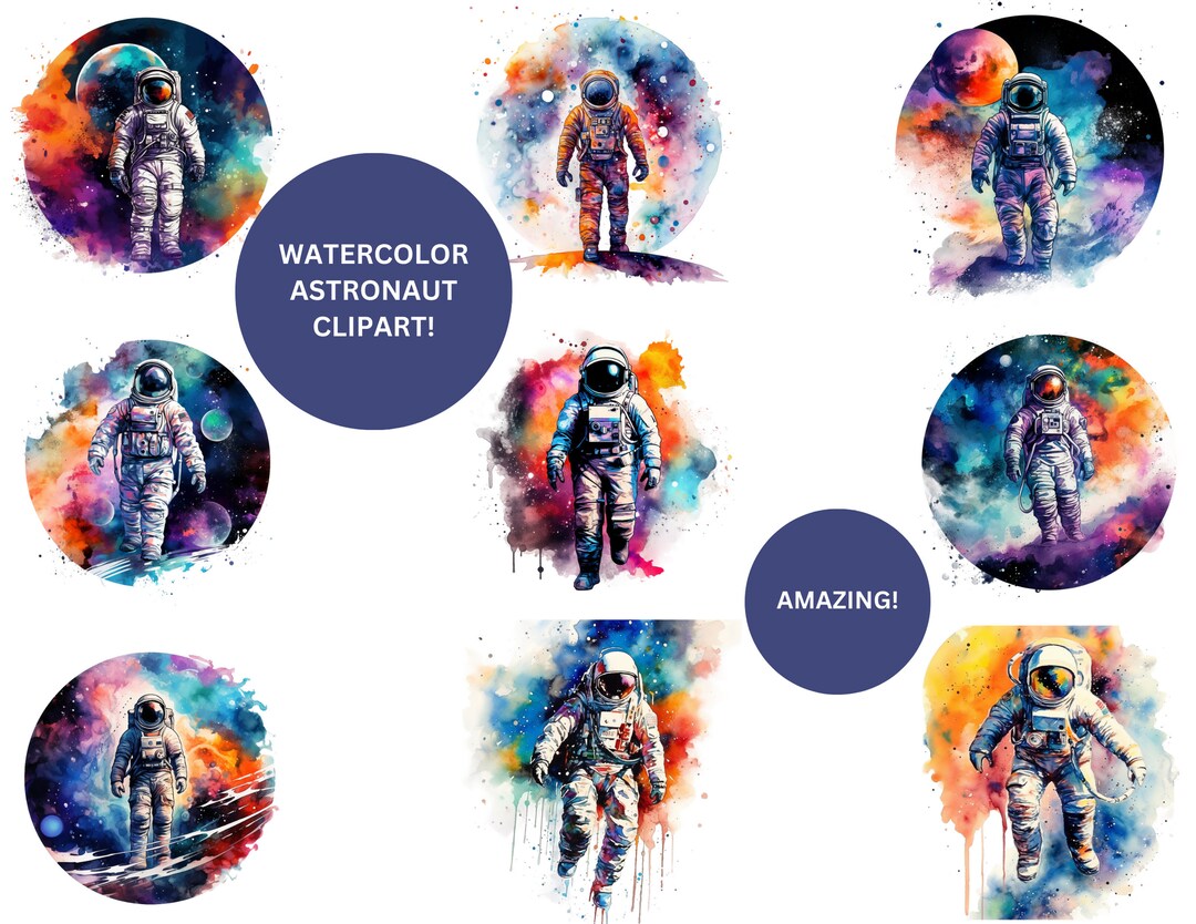 Watercolor Astronaut Clipart Digital Scrapbooking Crafts Space Themed ...