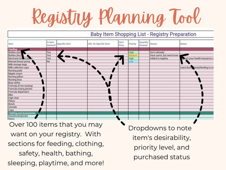 New Baby Excel Spreadsheet, Baby Shopping List, Newborn Checklist ...