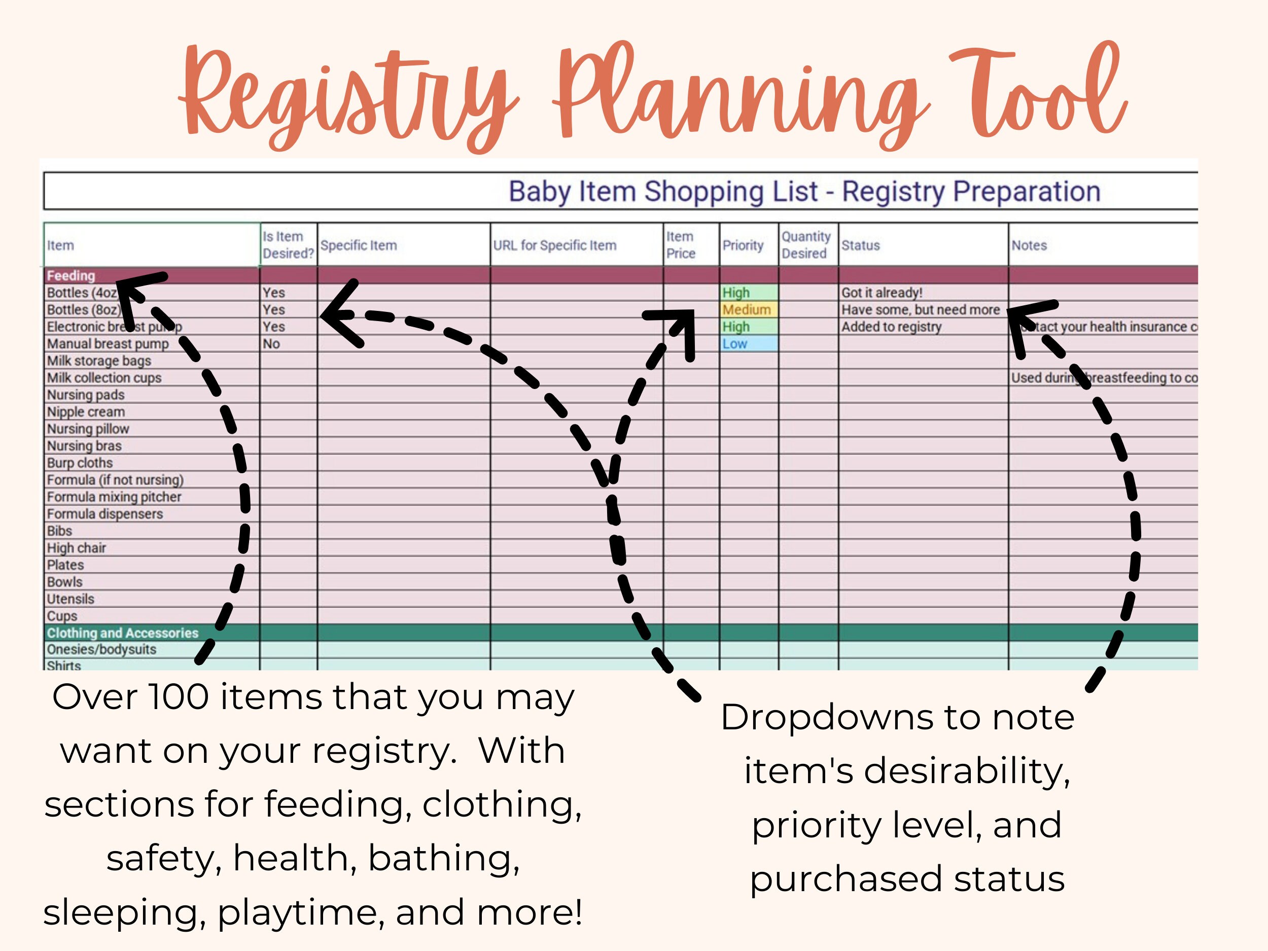 New Baby Excel Spreadsheet, Baby Shopping List, Newborn Checklist ...