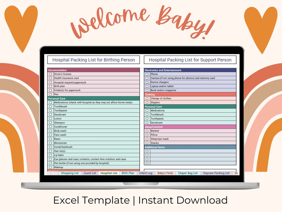 New Baby Excel Spreadsheet, Baby Shopping List, Newborn Checklist ...