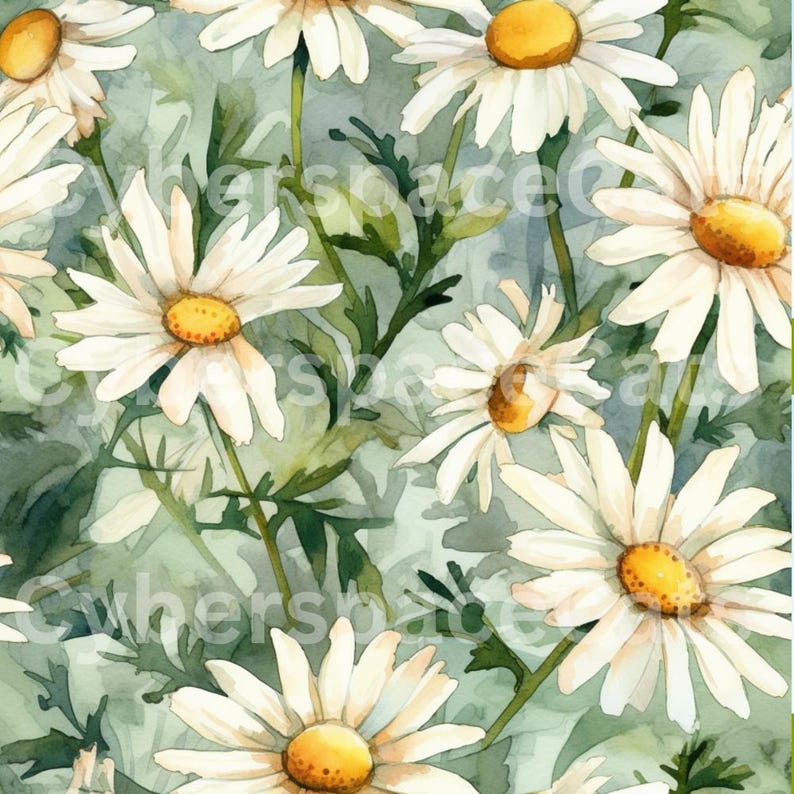 Digital Download, Repeatable Pattern, Water Color Daisies- 002 - Etsy