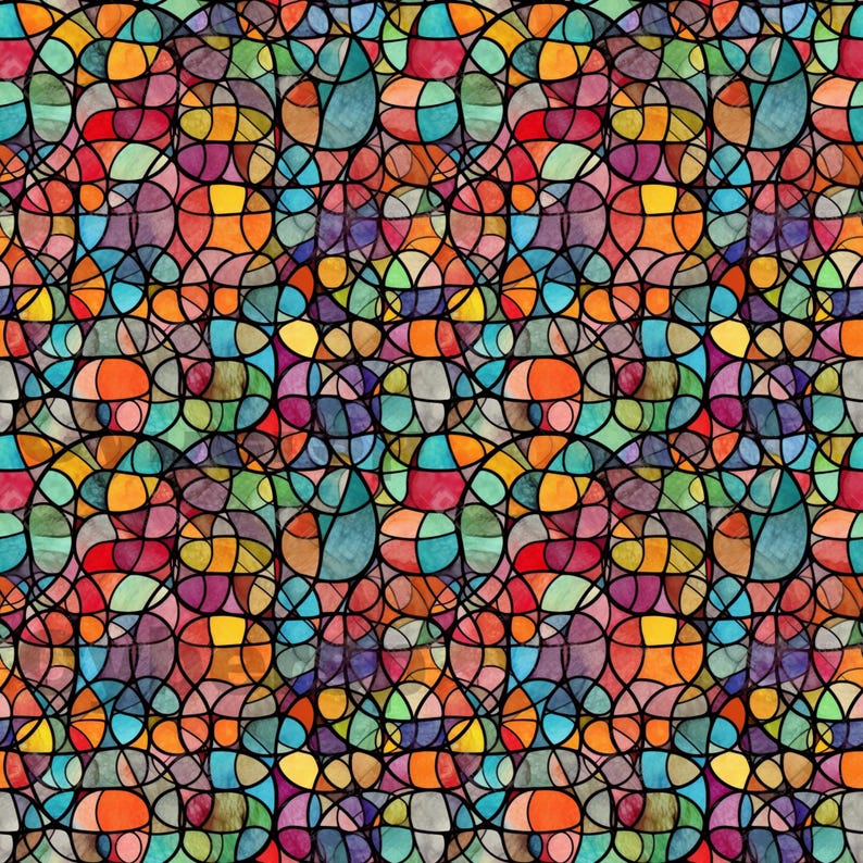 Digital Download- Repeatable Pattern, Stained Glass Circles Multi- 002 ...