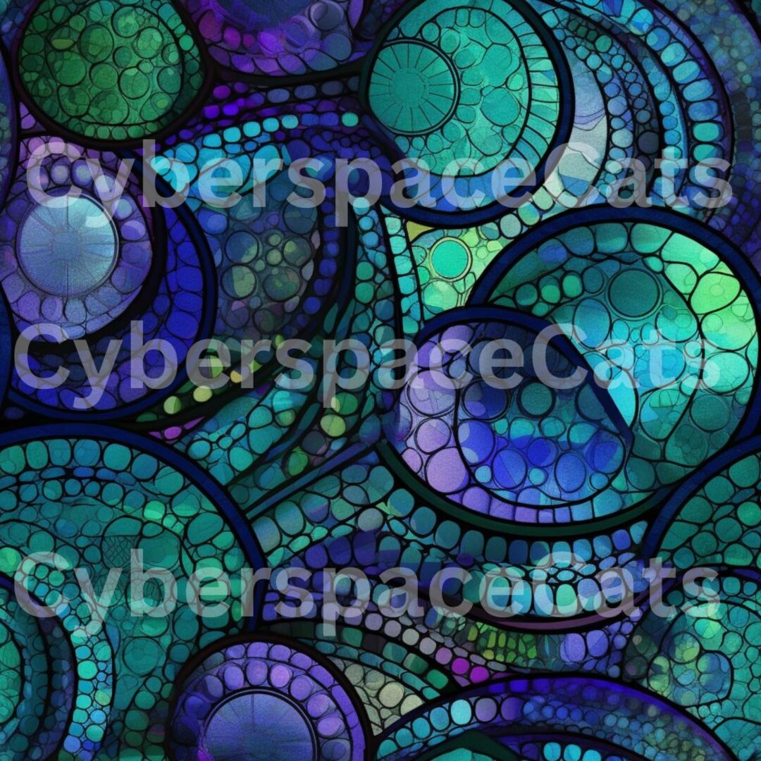 Digital Download, Repeatable Pattern, Stained Glass Spiral, Blue Green ...