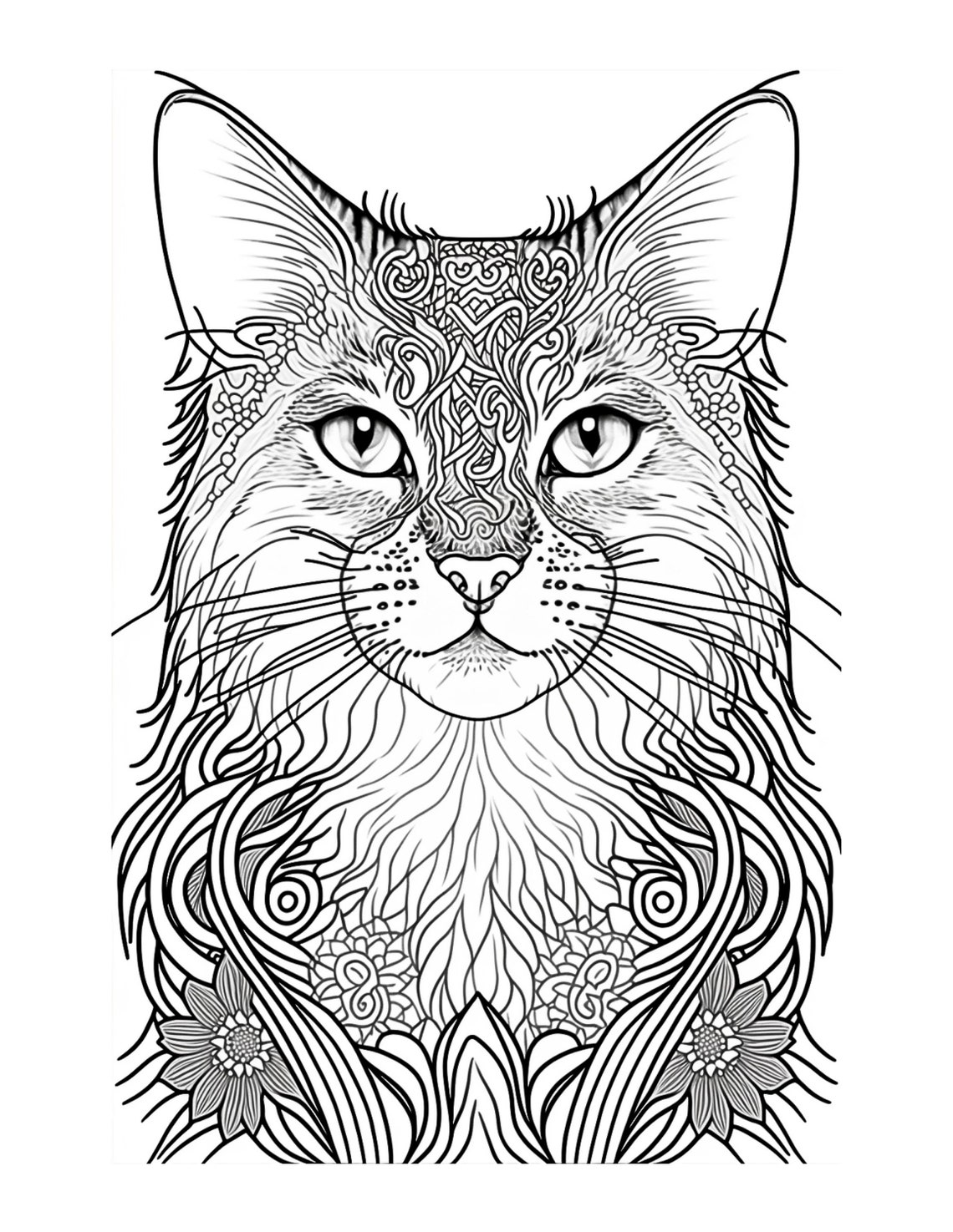 7 Cat Mandala Coloring Pages I _ Instant Download_ Grayscale Coloring ...