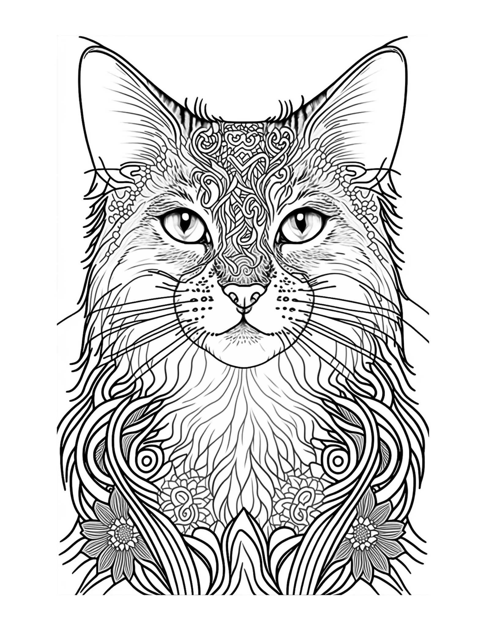 7 Cat Mandala Coloring Pages I _ Instant Download_ Grayscale Coloring ...